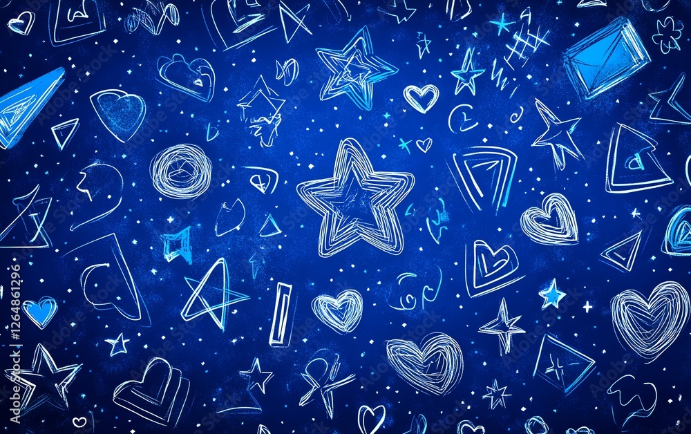 ASCII art of random symbols over a vibrant blue background, intricate ...