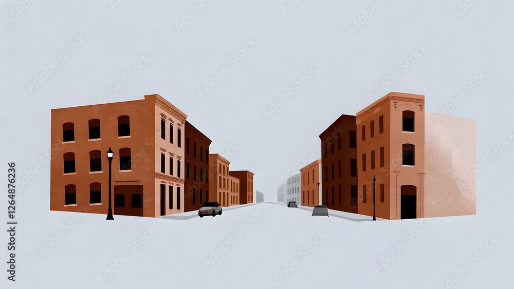 Urban Street Scene City Digital Illustration Empty Environment Wide ...