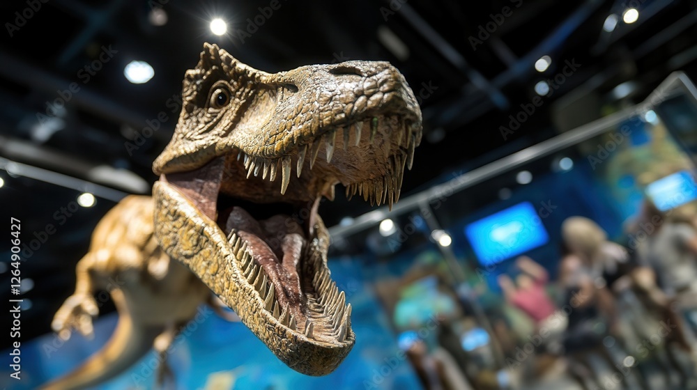 Dinosaur exhibit with a detailed model of tyrannosaurus. Stock ...