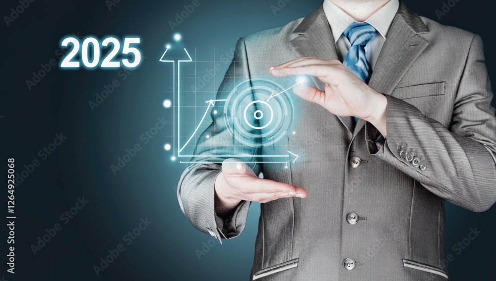 Businessman Presenting 2025 Growth Plan: A businessman in a ...