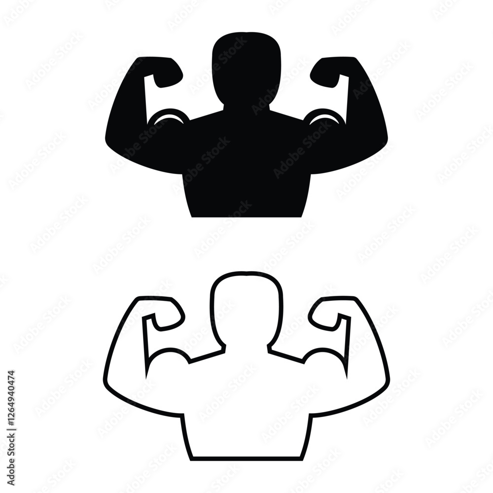 Muscles icon set, strong arm of an athlete, Linear Hand icons, biceps ...