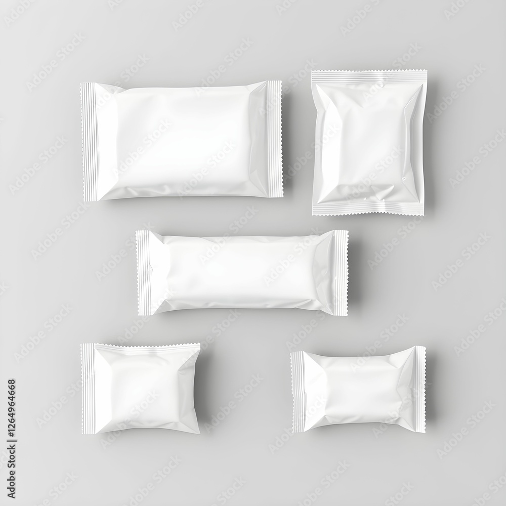 White packaging mockups, blank foil pouches, minimalist product design ...