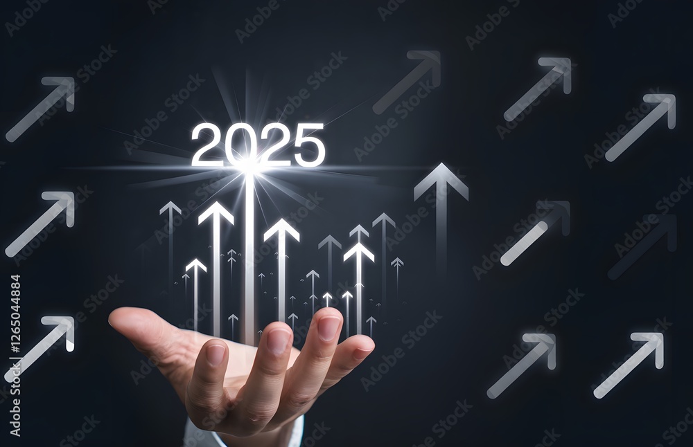 Hand Holding Rising Arrows 2025 Growth Success Future Vision Progress ...