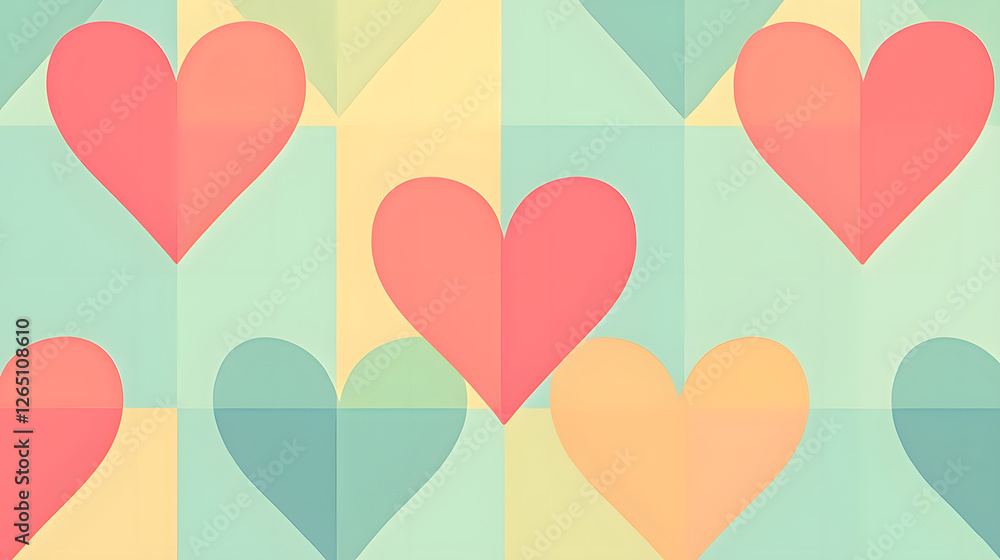 Colorful heart pattern design with soft pastel colors and geometric ...