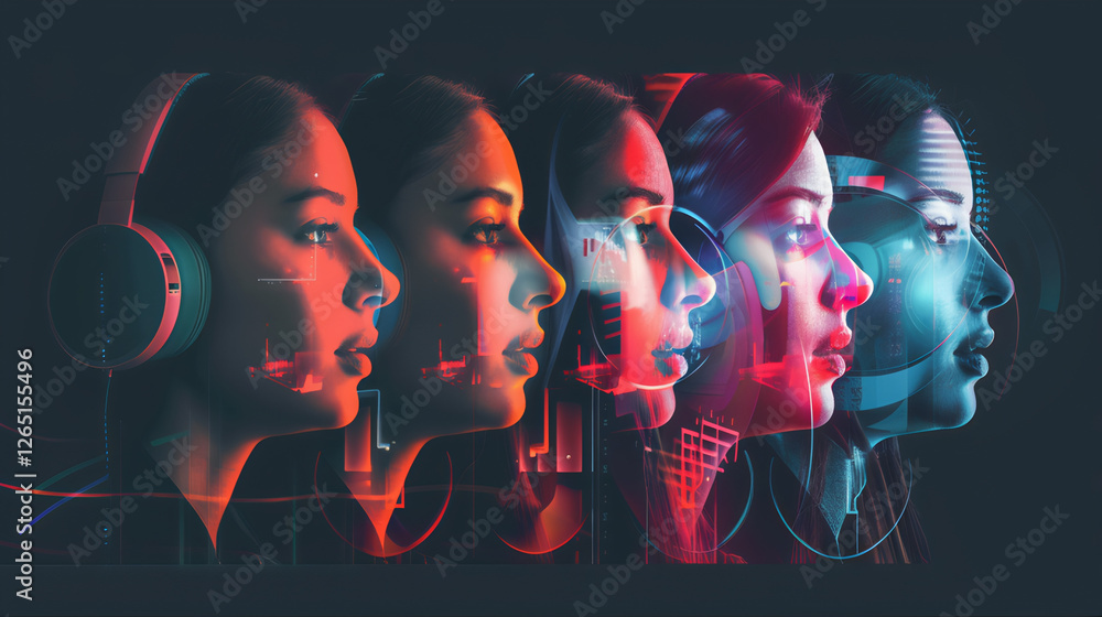 AI data digital voice cloning technology concept. Ai agent, chatbot ...