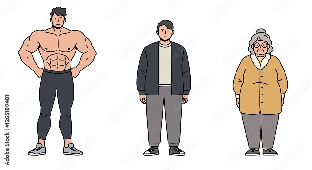 Diverse Male and Female Body Types - Cartoon Illustration Comparing ...