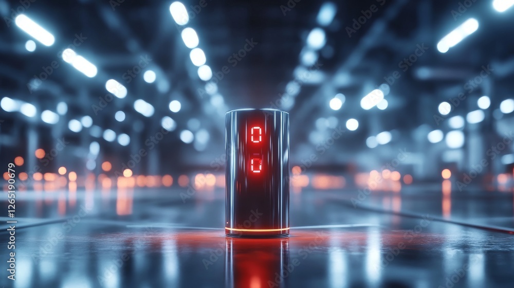 Amidst the dim lighting of an industrial setting, a metallic cylinder ...