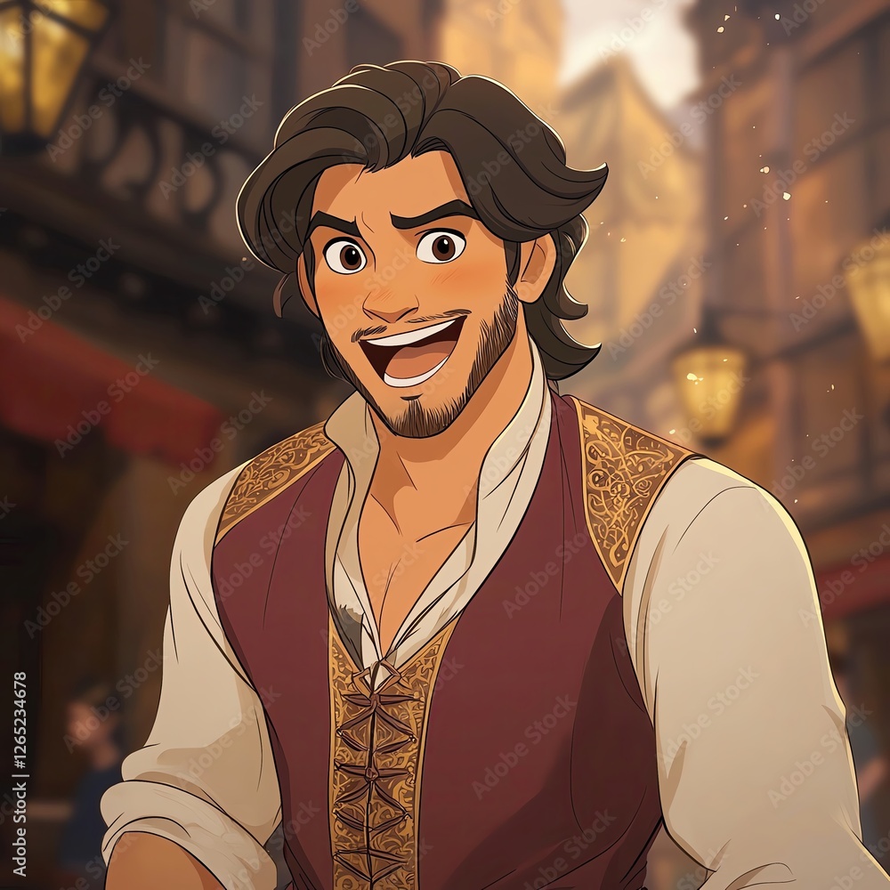 Ilustración de Stock animated charming character in medieval town ...