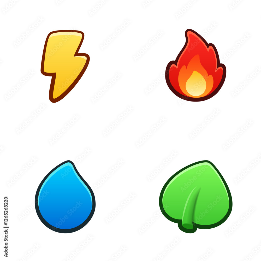 Elements icon set. Isolated vector illustration of mobile game sprites ...