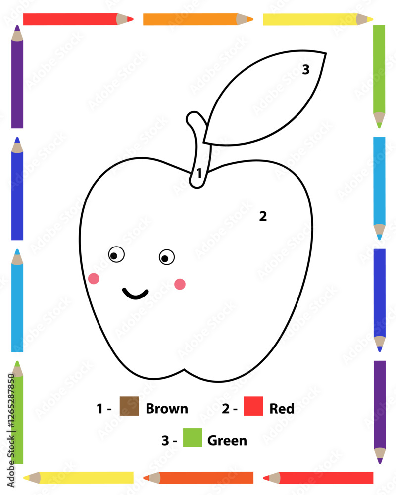 Vector coloring page Color by numbers apple. Lesson for children ...