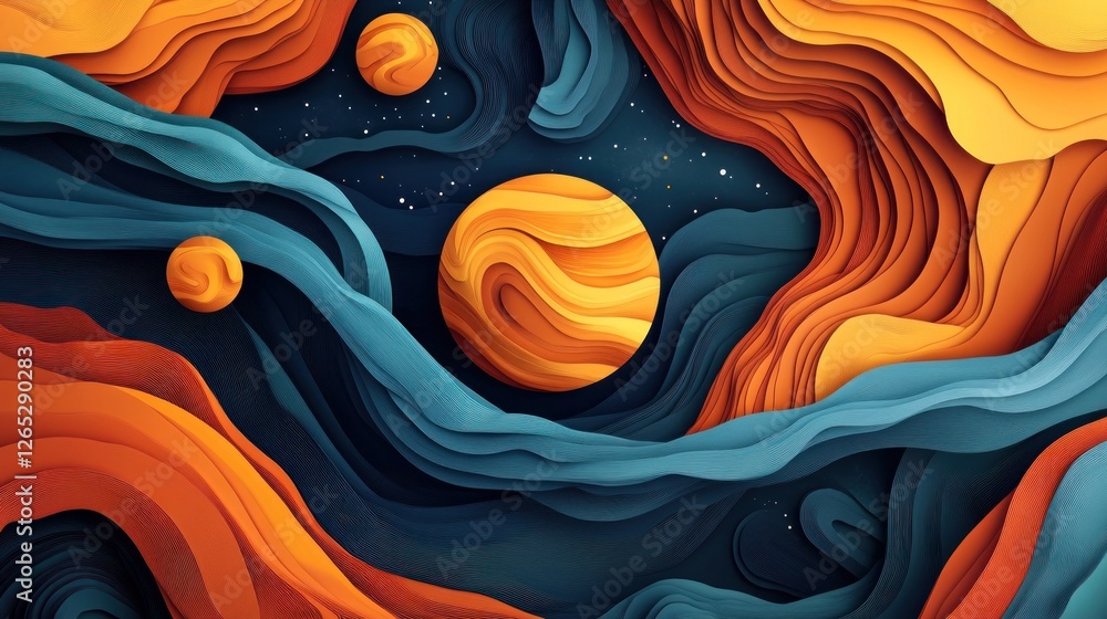 Cosmic paper art, planets, nebula, background, design Stock ...