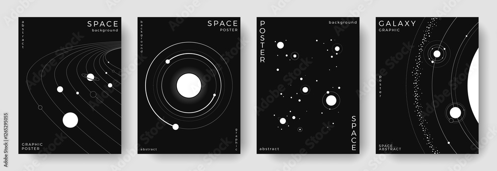 Set of abstract space astronomy backgrounds. Line art galaxy, universe ...