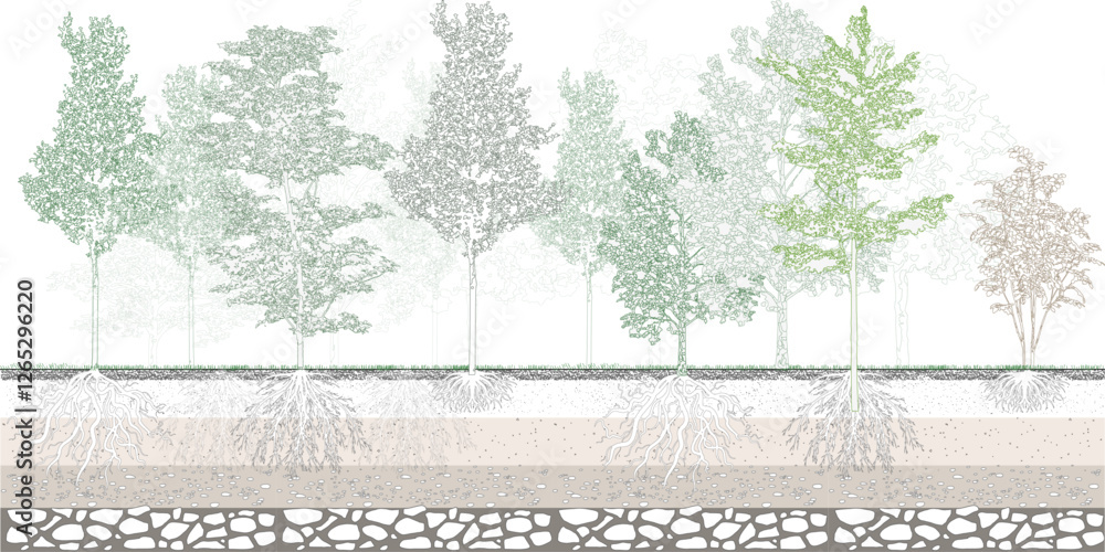 Architectural Drawings, Minimal style cad tree line drawing, Side view ...