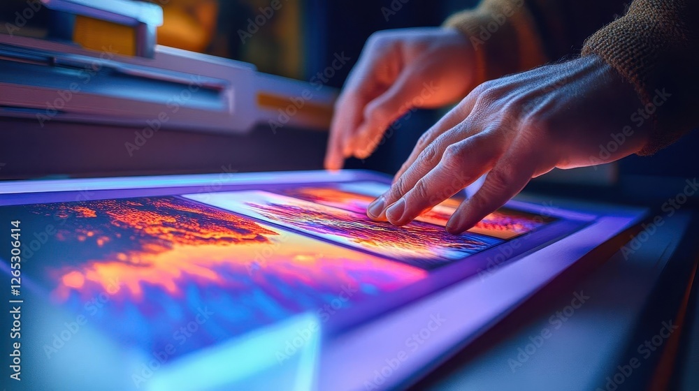 Print-ready, close-up of hands sending a print-ready high-res image to ...