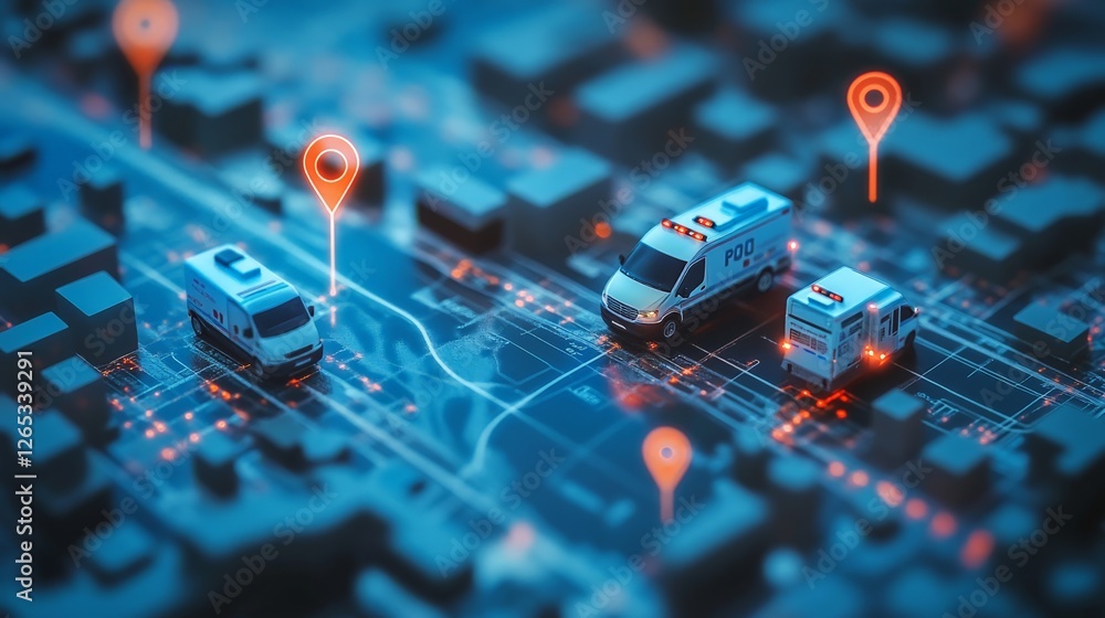 Digital business dashboard showing live tracking of multiple ambulances ...