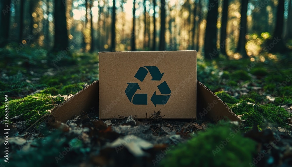 Sustainable Future Recycled Cardboard Box amidst a Vibrant Green Forest ...