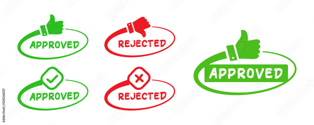 Approved and rejected label icon design with thumbs up. Customer ...