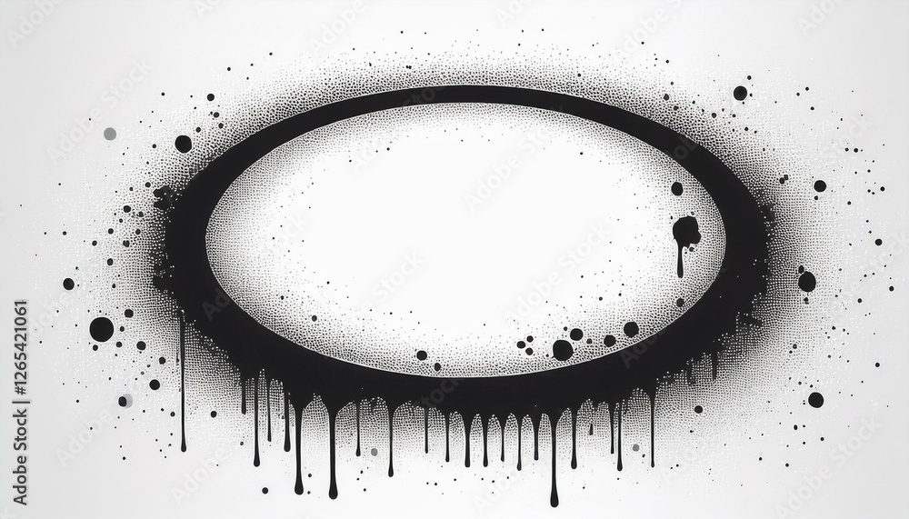 Stencil spray paint circle frame. Grunge graffiti style black frame ...