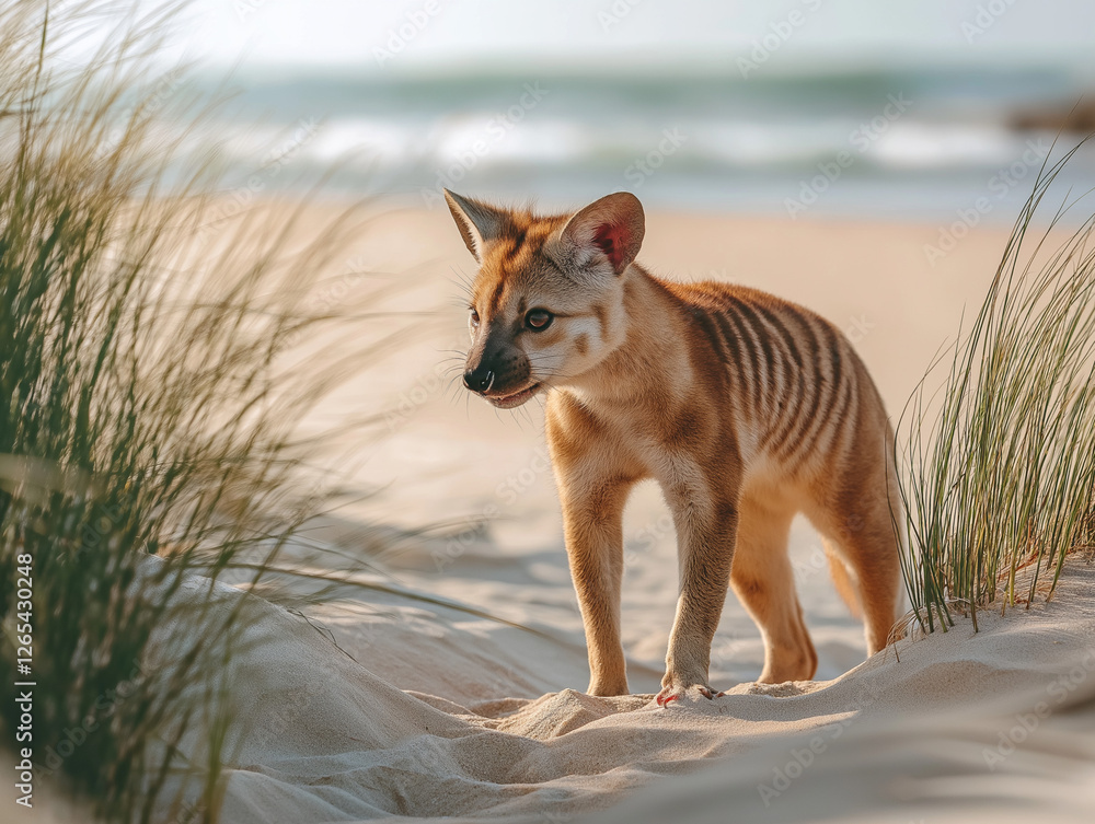high-quality depiction of a Thylacine (Tasmanian Tiger) in its natural ...