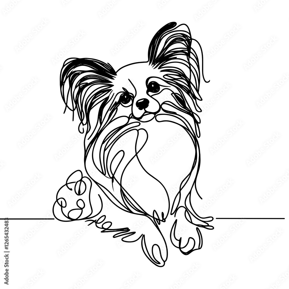 Papillon breed Dog Continuous one line drawing, inimalist vector ...