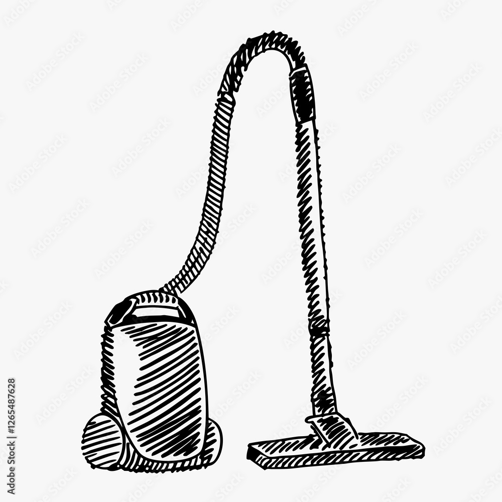 Hand-drawn upright vacuum cleaner sketch showcases classic cleaning ...