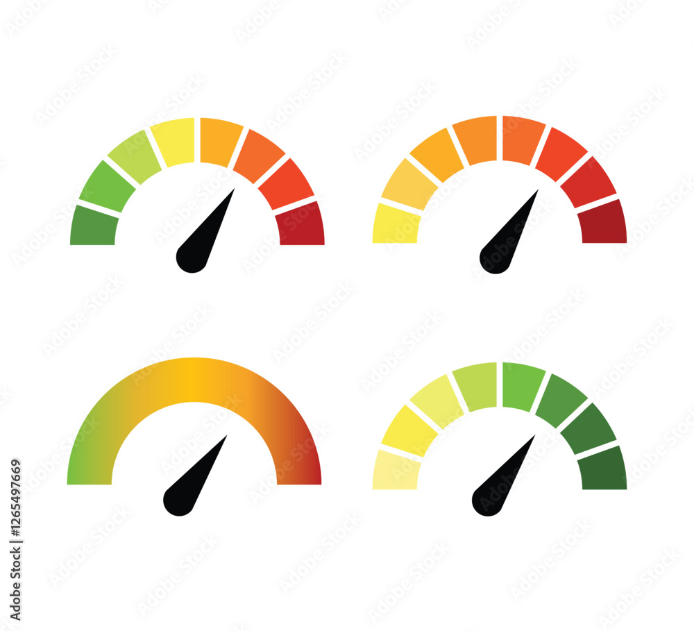 Speedometer Gauge Meter Icons Vector Scale Level Of Performance Speed Dial Indicator Green