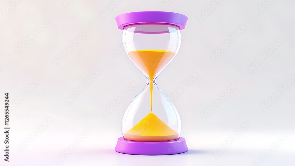 Hourglass, sand clock, time flows 3d render icon. Vintage glass watch ...