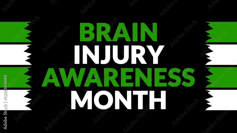 Brain Injury Awareness Month text with side lines on a black background ...