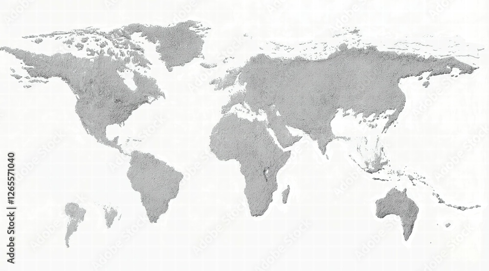 Minimalist textured world map with embossed continents in cement or ...