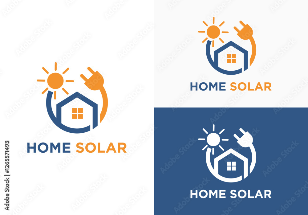 Templat ikon logo rumah tenaga surya. Panel surya dengan rumah dan ...