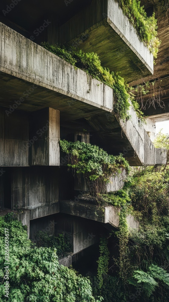 Overgrown concrete building with thriving vegetation taking over ...
