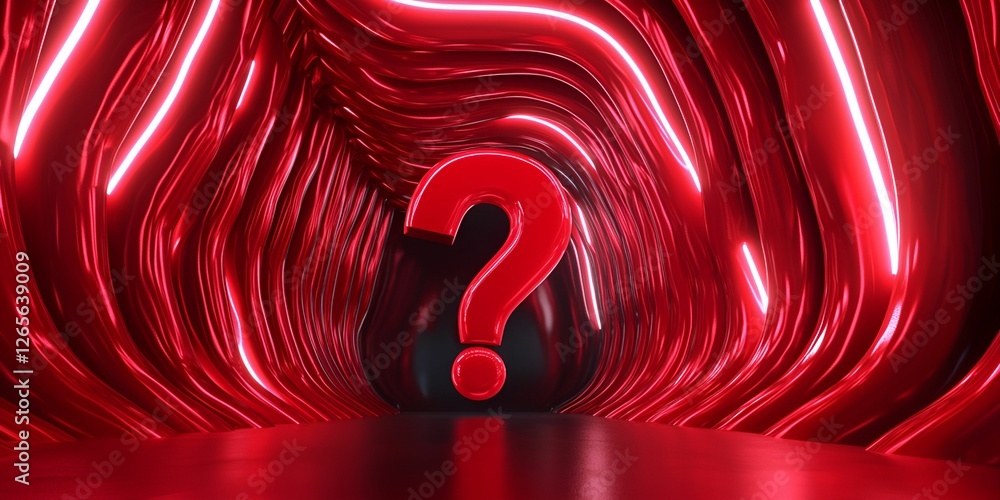 Question mark symbol minimal concept. Red illuminated tunnel featuring ...