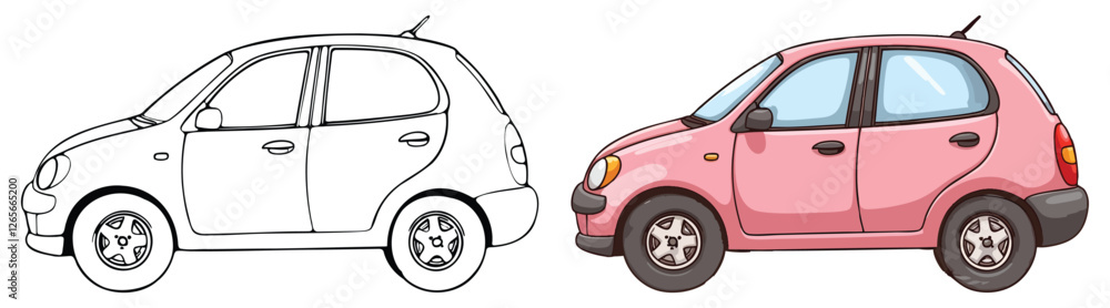 Toy Car Line Art Vector Outline Illustration Black and White with ...