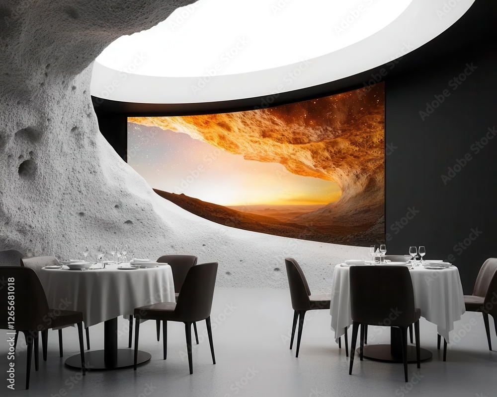 Highend futuristic fine dining restaurant with a twostory digital ...