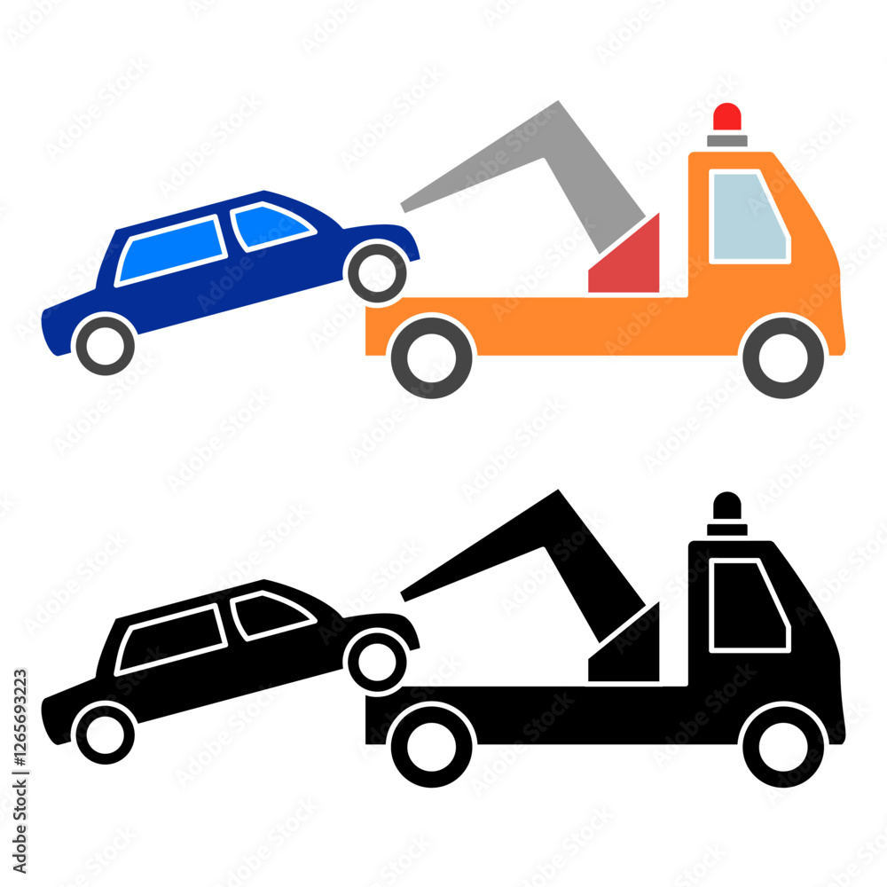 Tow truck icon.Towing truck van with car, simple flat style ...