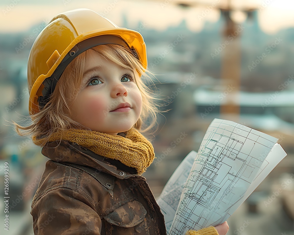 Young Architect Exploring Construction Site with Blueprint and Hardhat ...