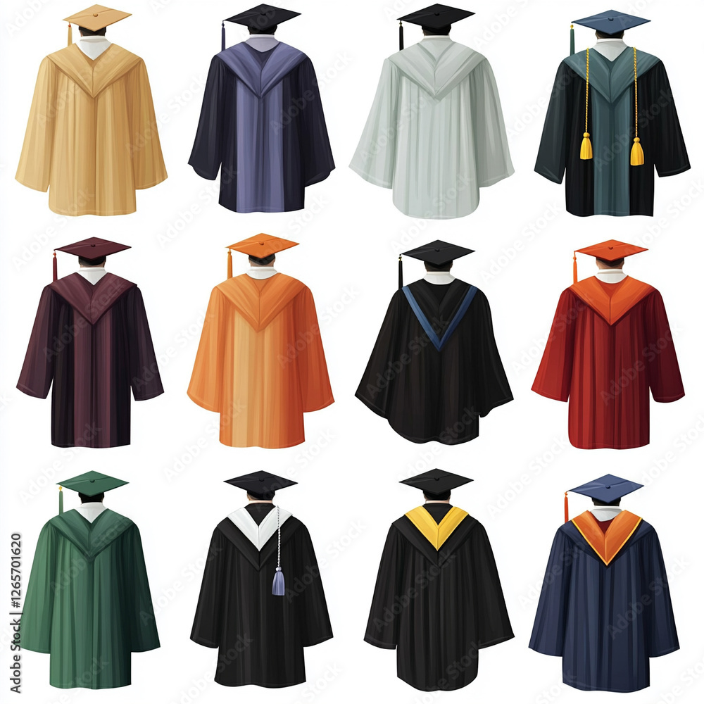 half simple vector art graduation robes seperated back view elements in ...