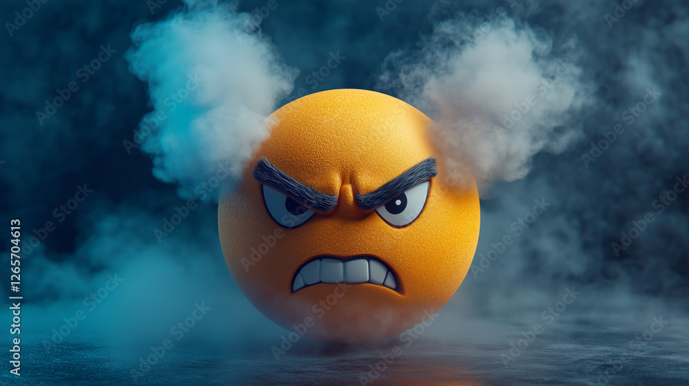 3D angry face emoji with smoke coming out of its ears, displayed on a ...
