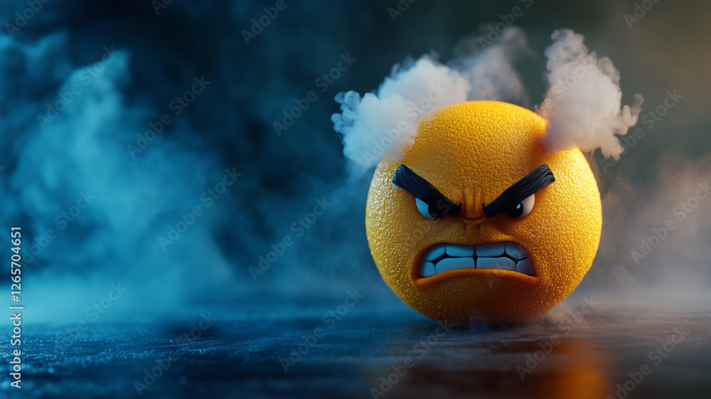 3D angry face emoji with smoke coming out of its ears, displayed on a ...