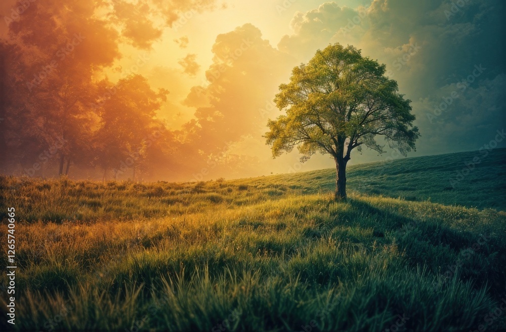 An abstraction depicting natural cycles: the changing of the seasons ...