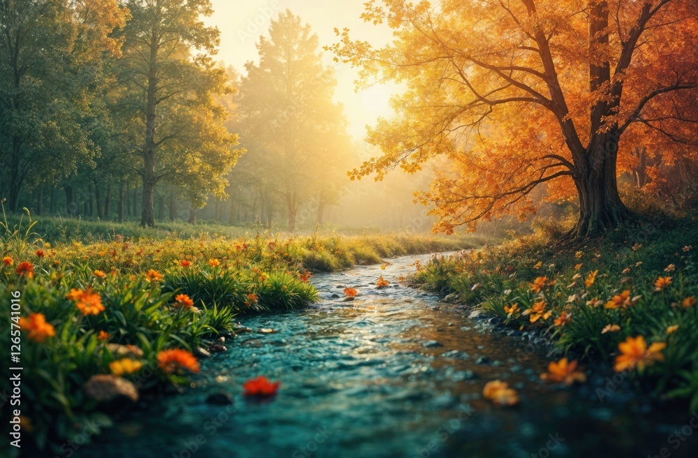 An abstraction depicting natural cycles: the changing of the seasons ...