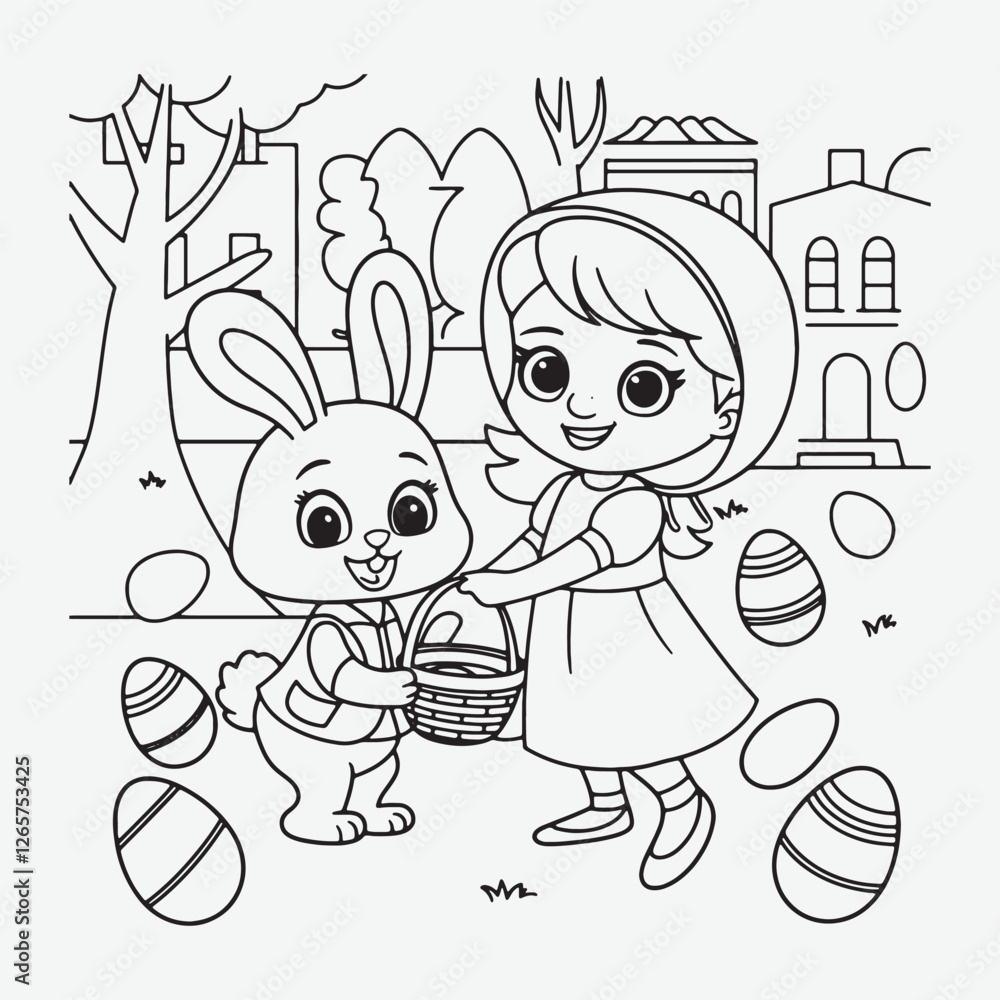 Download this adorable black and white Easter egg hunt coloring page ...