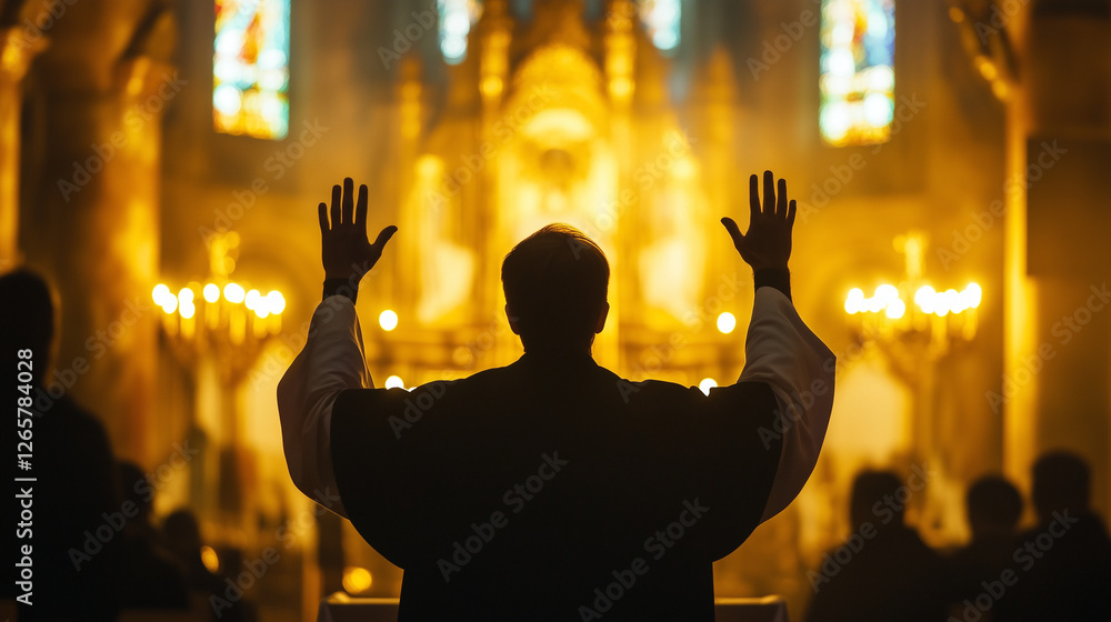 catholic priest with raised hands/ praise and worship/ adoration Stock ...