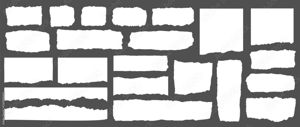 Collection of torn paper edges on a gray background. Torn paper ...