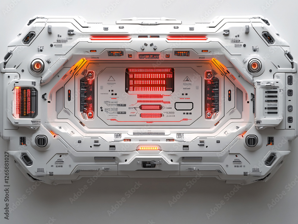 interior of a futuristic, high-tech space station or spacecraft ...