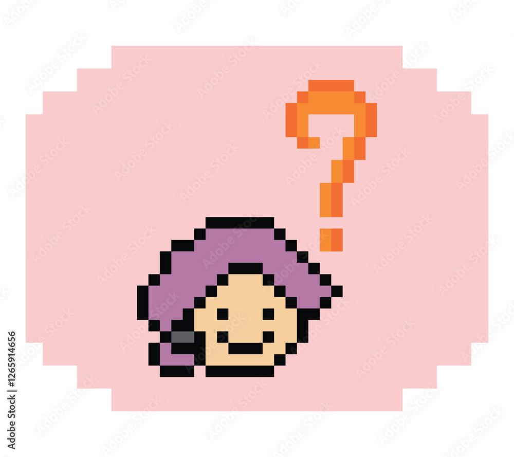 Cute pixel cartoon character woman with question mark decoration 8 bit ...