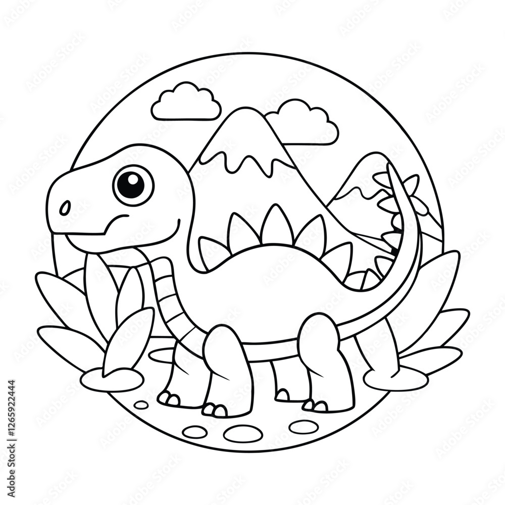 Coloring Baby Dinosaur coloring page for kids Stock Vector | Adobe Stock