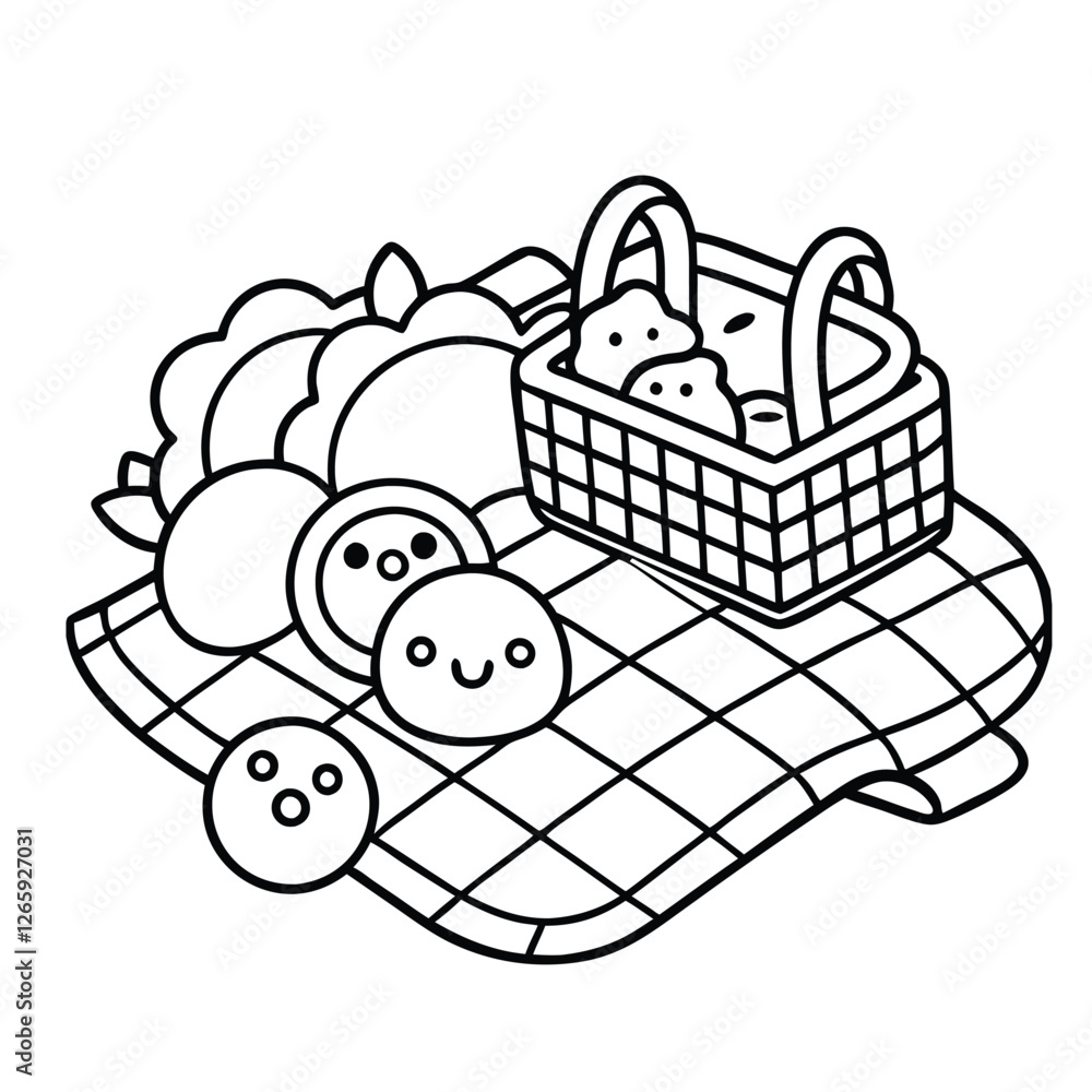 Picnic Coloring Page Vector Art coloring page for kids Stock Vector ...