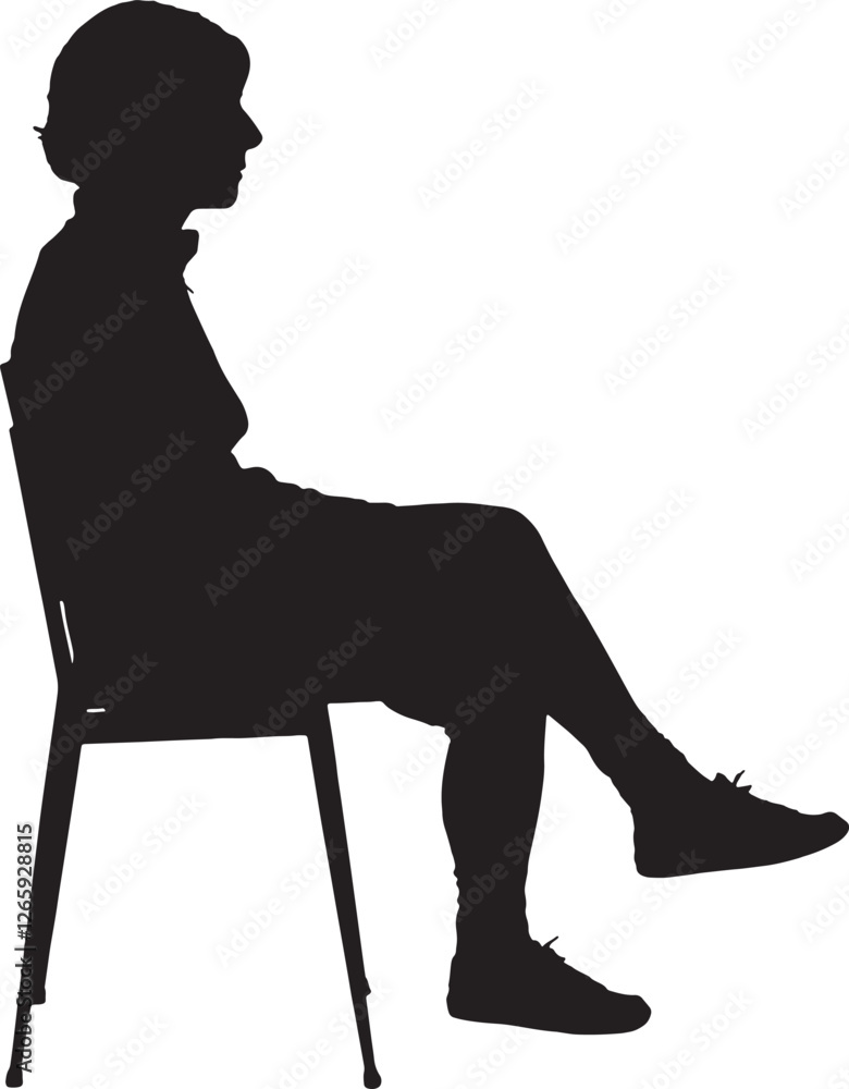 vector; silhouette side view of a woman legs crossed sitting on chair ...