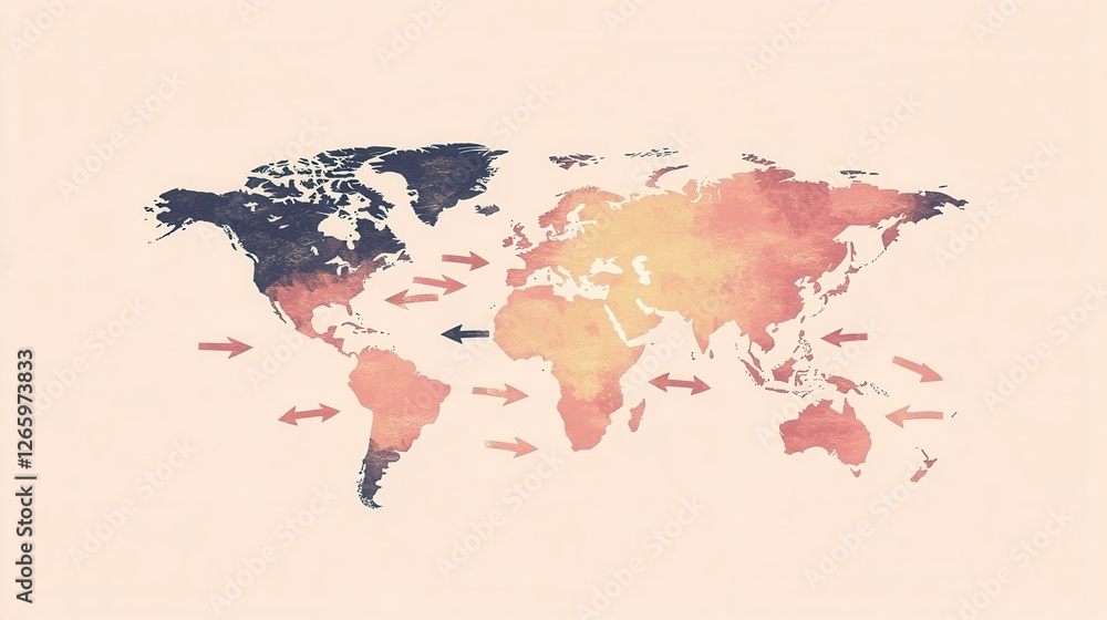 Geographic analysis of global migration routes illustrated on world map ...